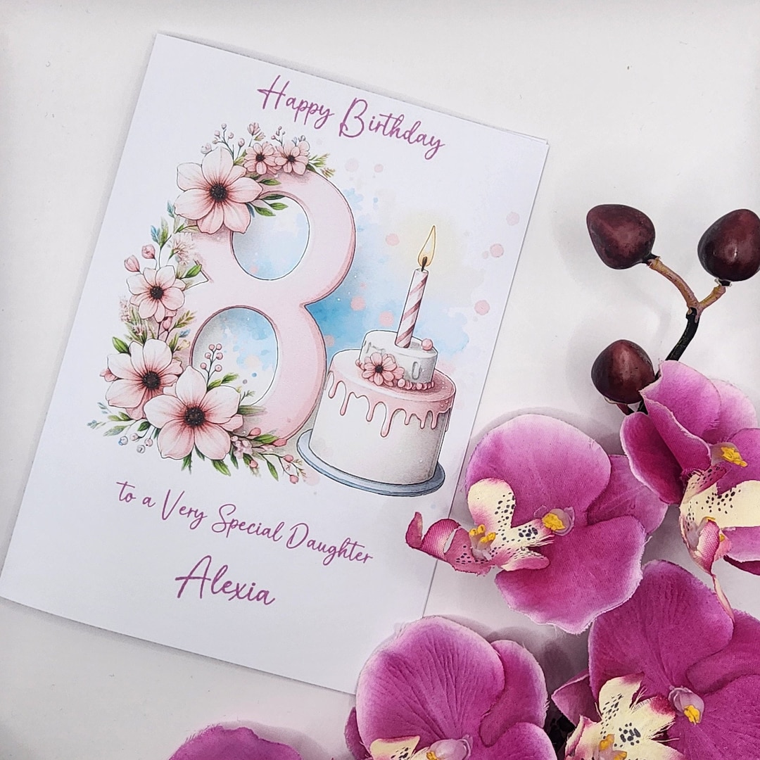 Personalised 8th Birthday Card for Girl. Eighth Birthday Card for ...