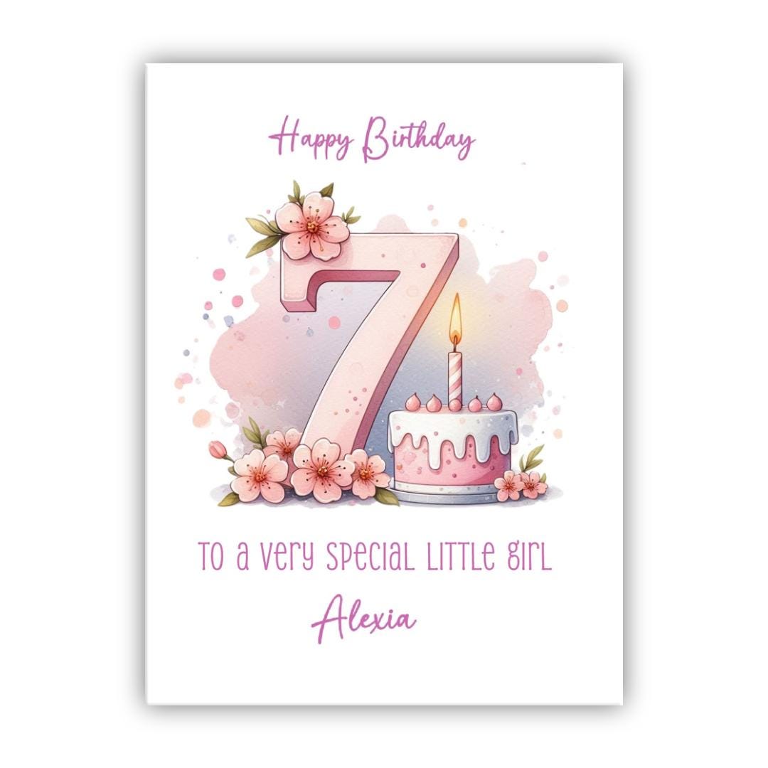 Personalised 7th Birthday Card for Girl. Seventh Birthday Card for ...