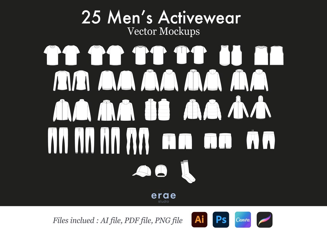 25 Men's Activewear Essentials Flat Design Templates Bundle Editable ...