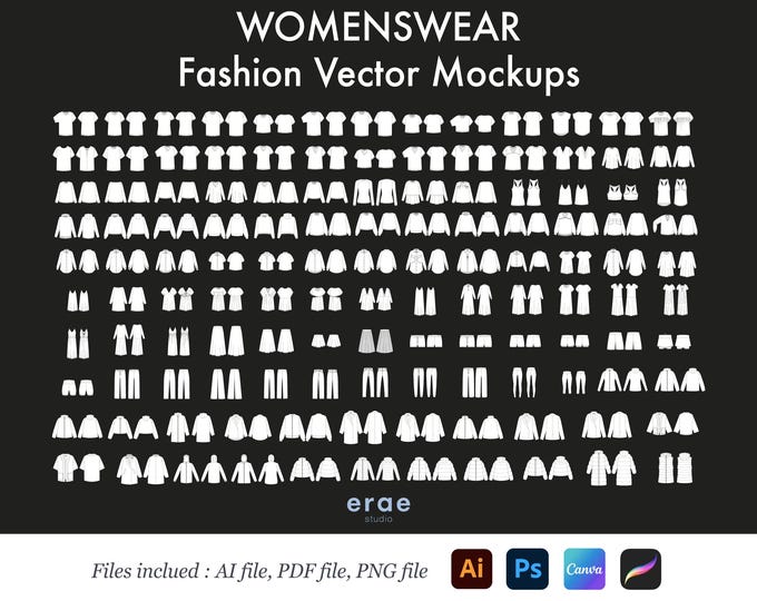 Womenswear Fashion Flat Design Templates Bundle - Editable Vector CAD ...