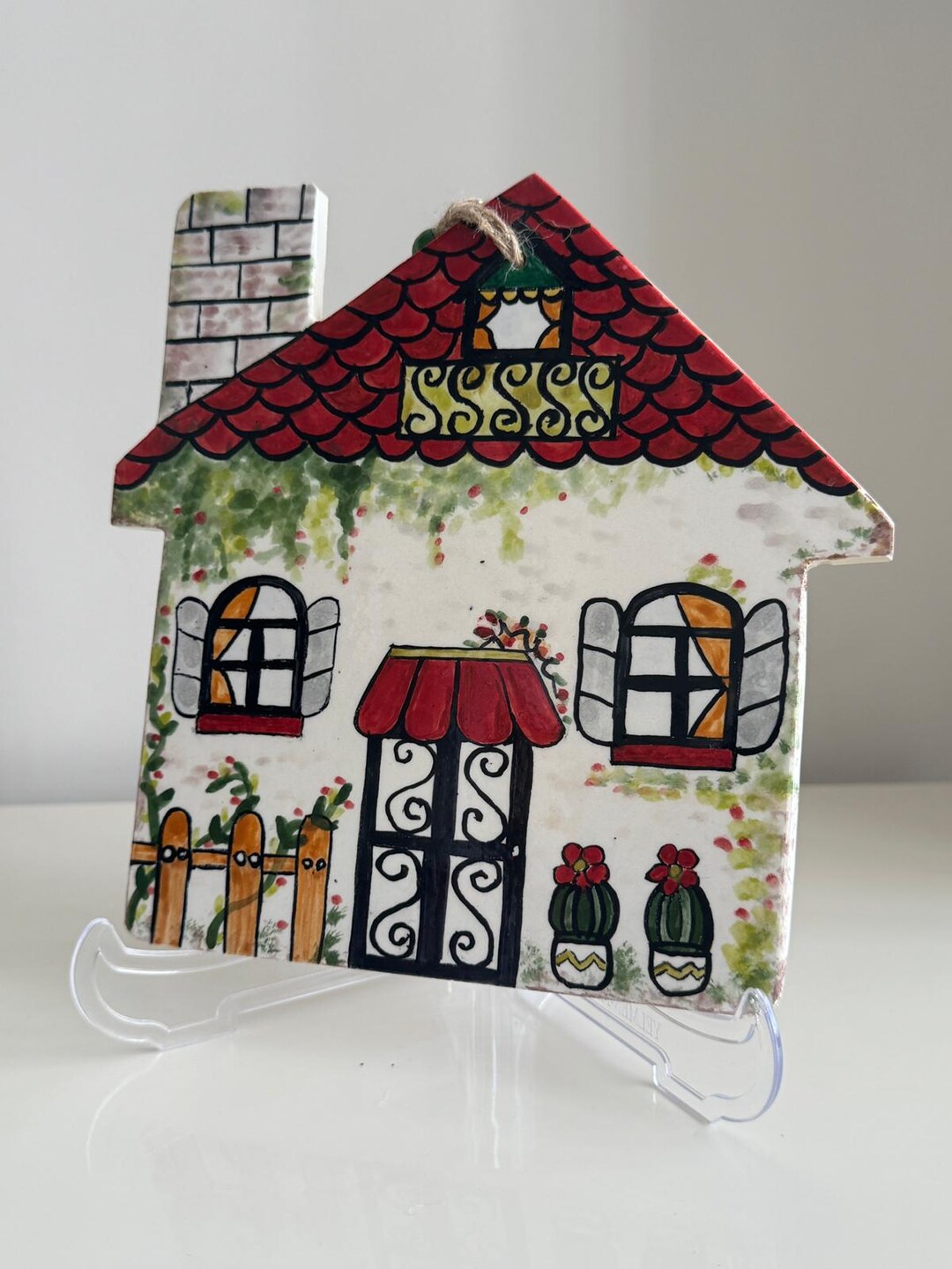 Hand-painted Ceramic House Wall Hanging | Cottage Home Decor Plaque ...