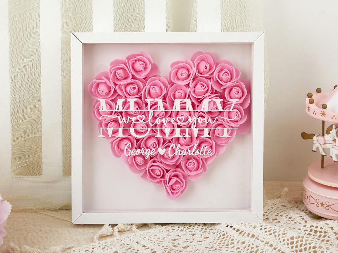 Personalized Flower Shadow Box for Mom,custom Heart Shaped Flower ...