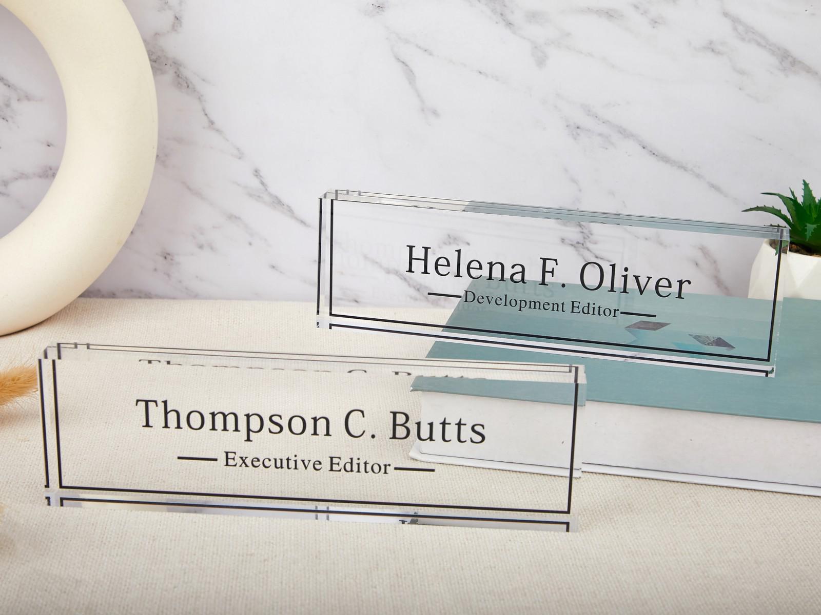 Personalized Acrylic Name Desk Plaque, Floral Office Decor, Custom Name ...