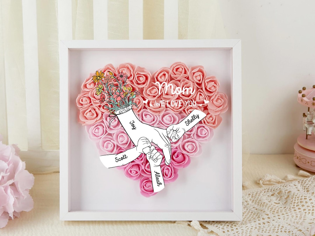 Personalized Flower Handprints Shadow Box for Mom,custom Holding Hands ...