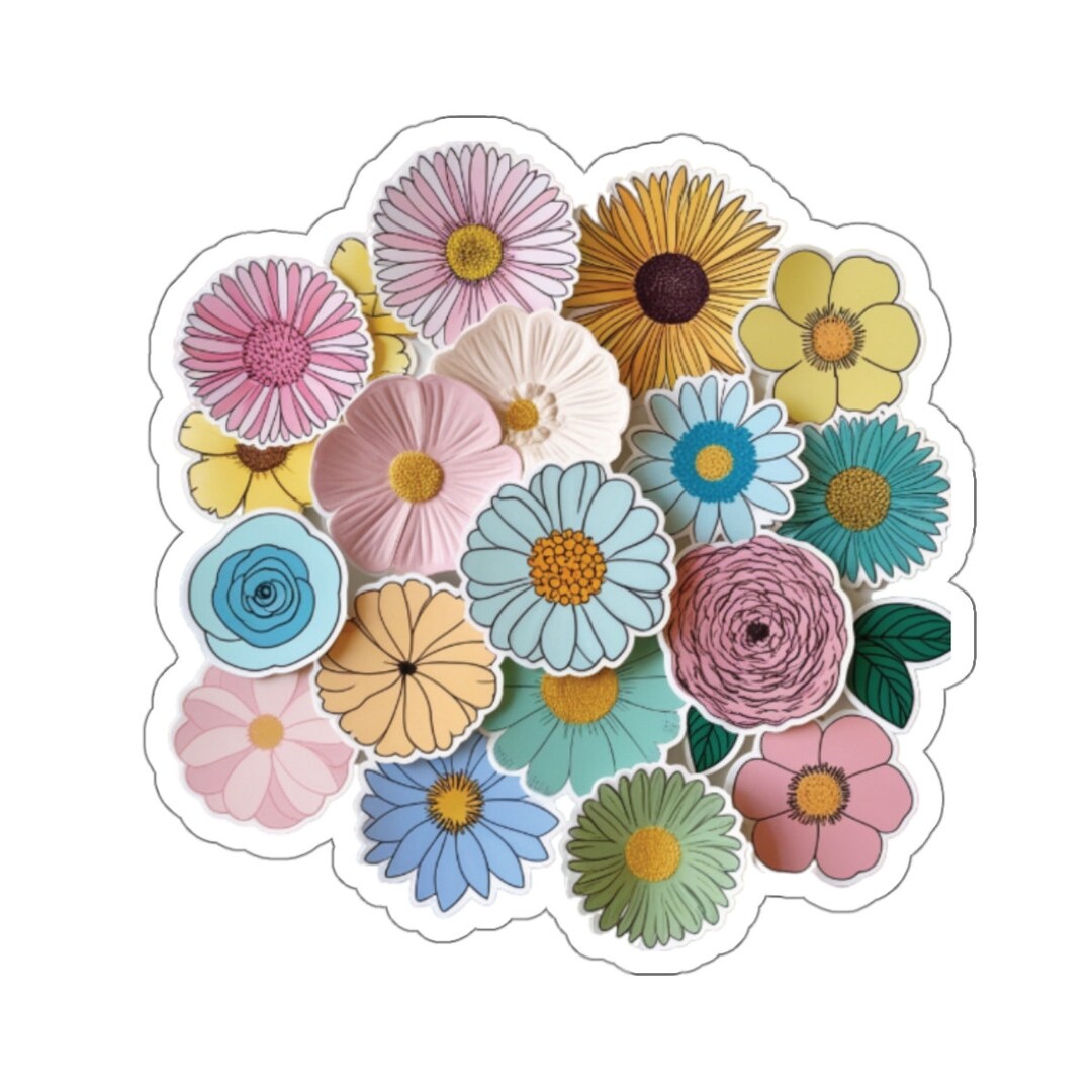 Mixed Flowers Sticker , Cute and Beautiful Flower Sticker, Notebook ...