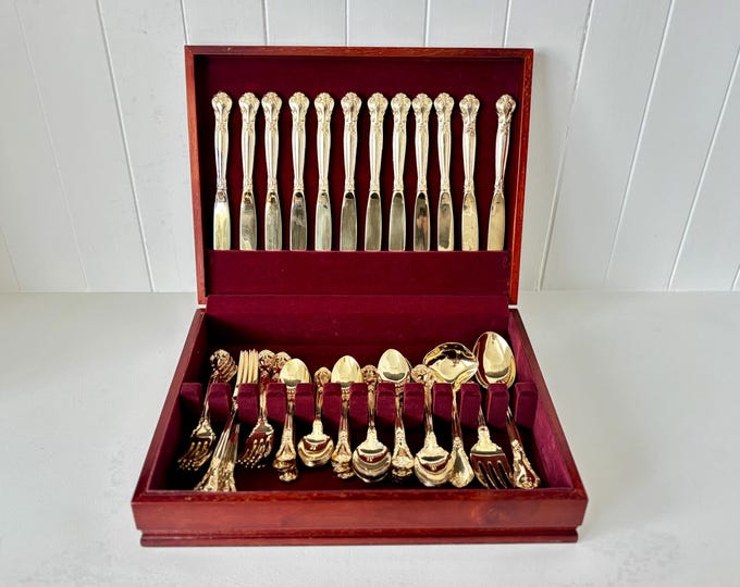 Vintage Godinger Gold Plated Flatware Set With Serving Utensils ...