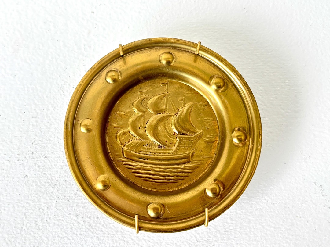Vintage Brass Ship Plaque | Nautical Wall Hanging | Small Brass Plate ...