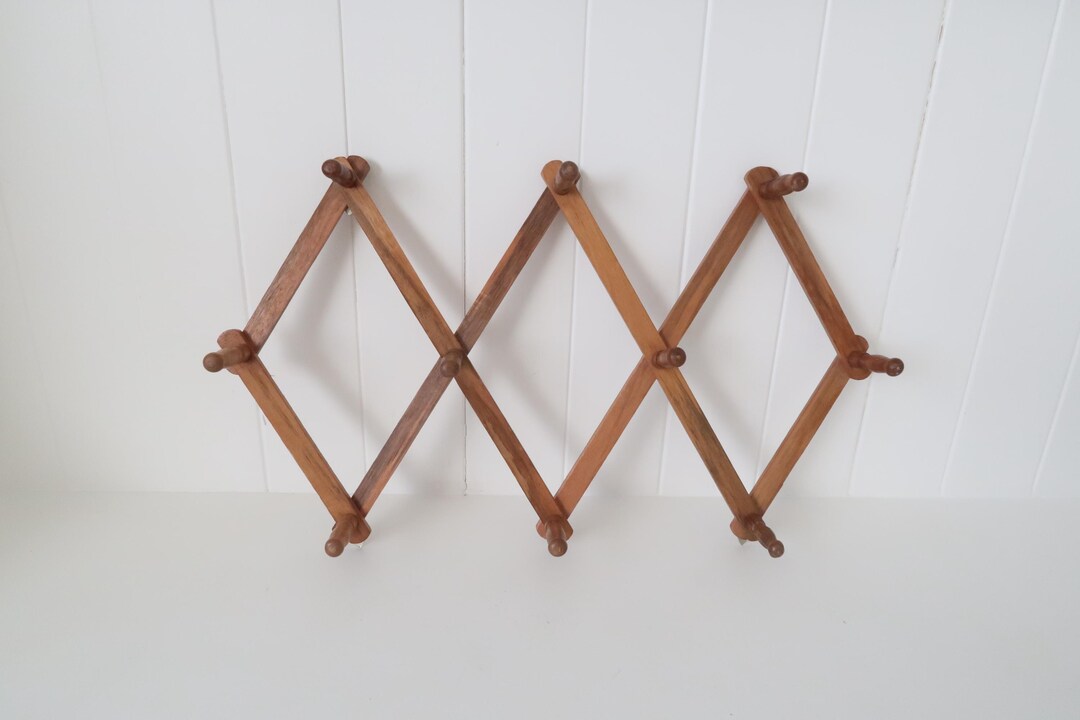 Vintage Expandable Peg Rack | Wood Accordion Rack - Etsy