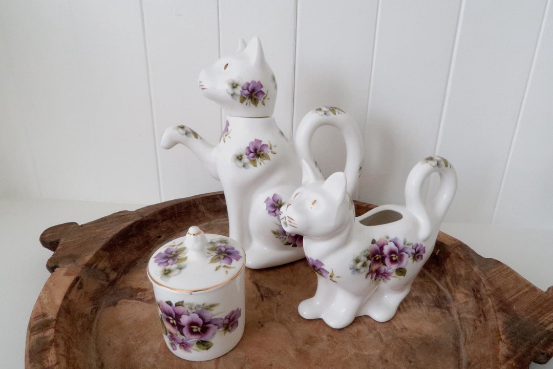Fine Bone China Floral Cat Tea Set Royal Victorian Made in England ...