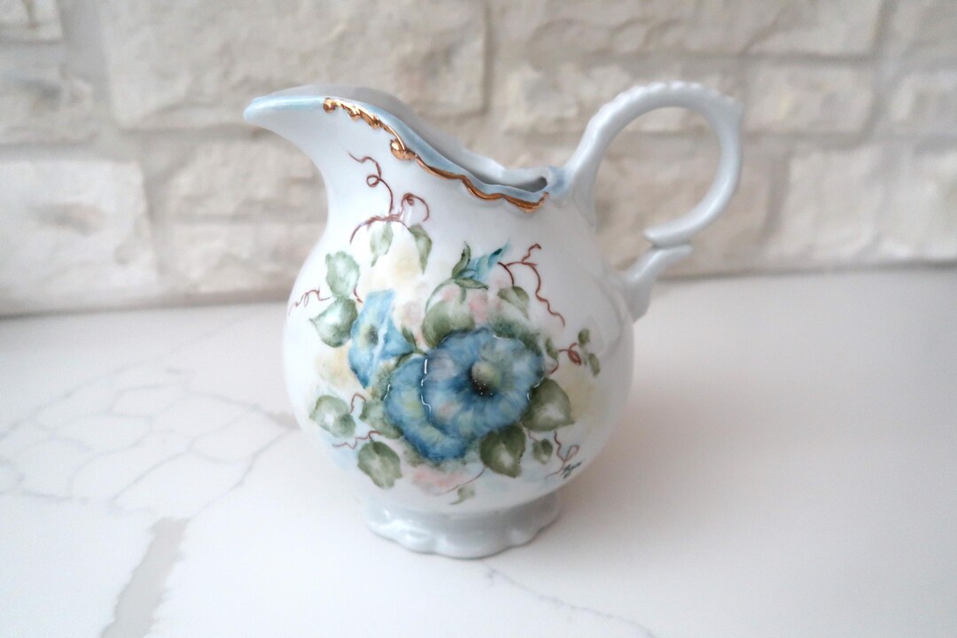 Vintage Hand Painted Floral Ceramic Pitcher Signed - Etsy