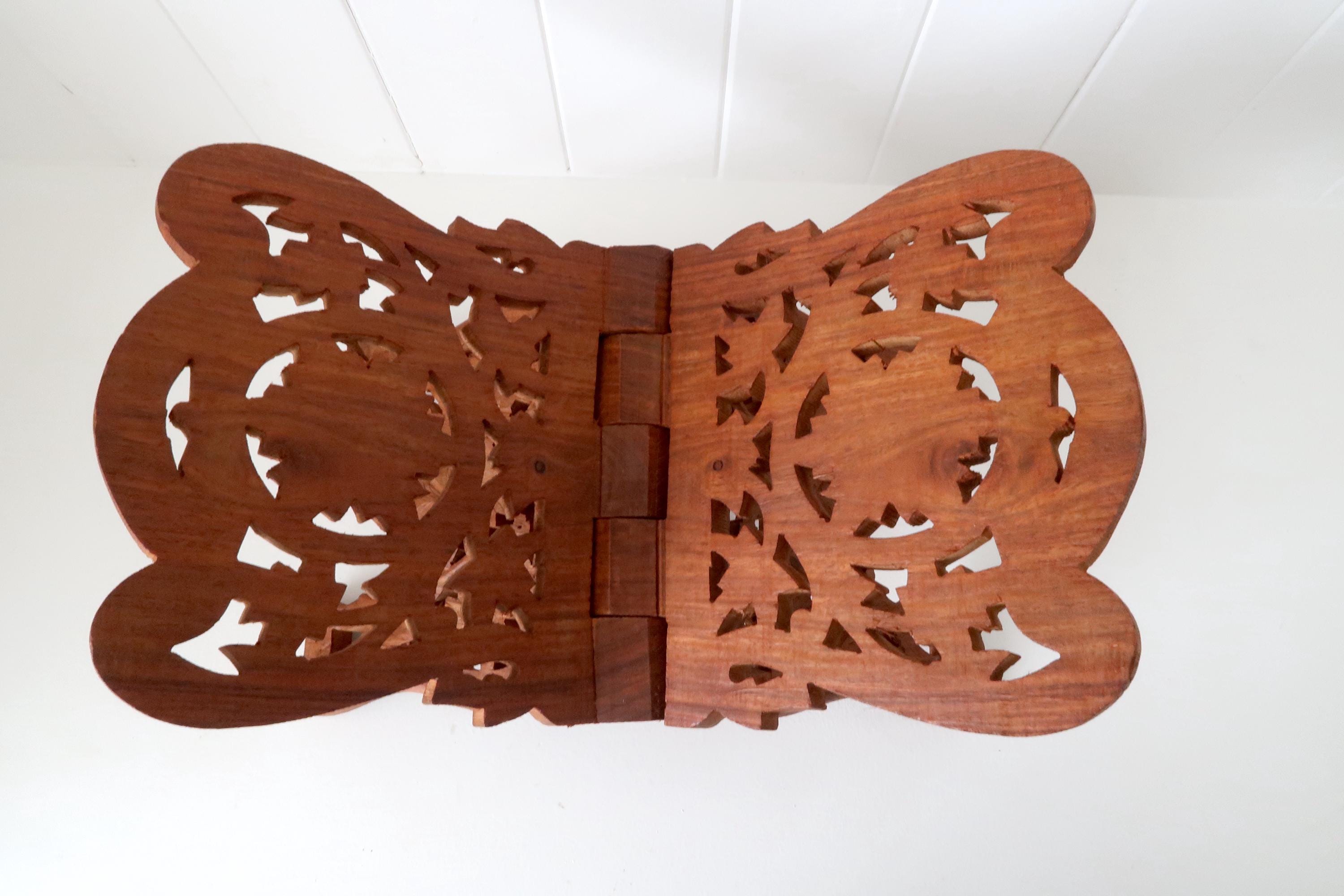 Hand Carved Wooden Folding Book Stand Handmade Wooden Book Holder Stand ...