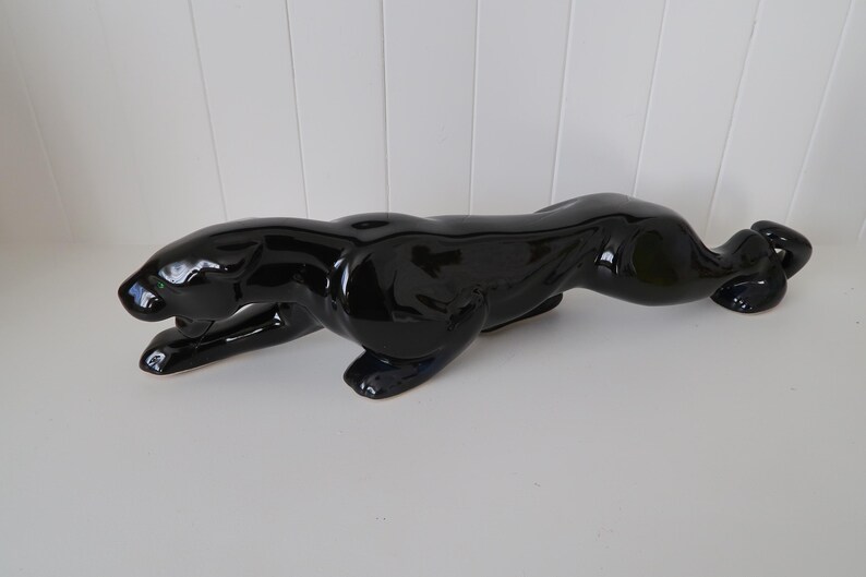 24 MCM Black Panther Ceramic Sculpture Art Deco Pottery Ceramic Black ...