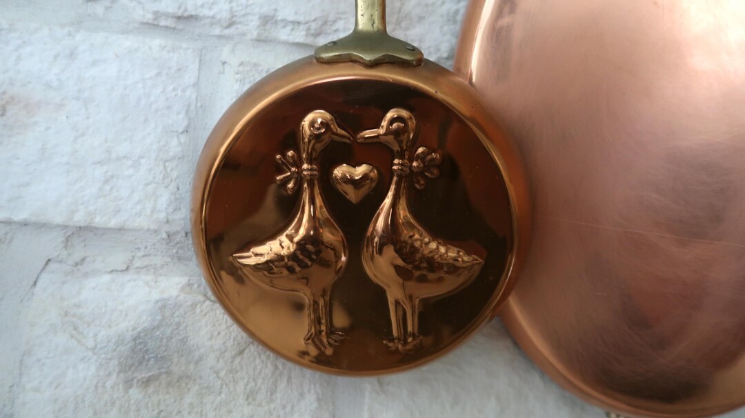 Vintage Copper and Brass Pan With Ducks and a Heart Copper Wall Hanging ...