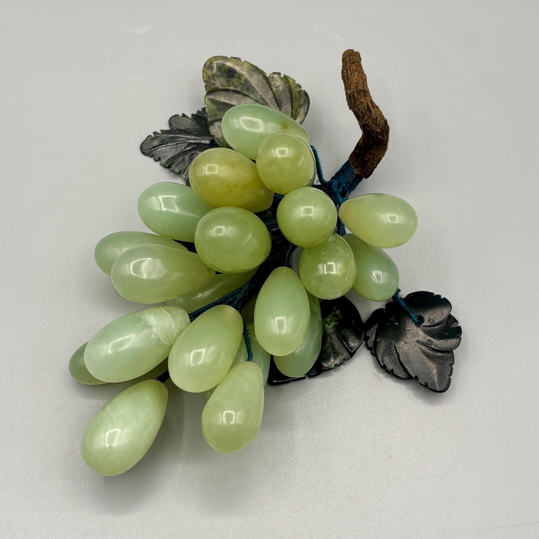 Vintage Jade Grape Cluster | Carved Stone Fruit | Mid-century ...