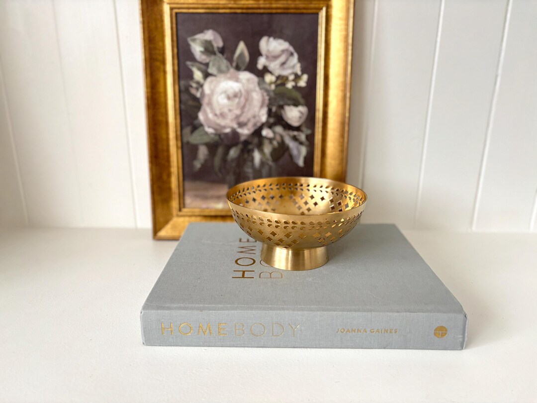 Vintage Solid Brass Filigree Trinket Pedestal Bowl | Reticulated Brass ...