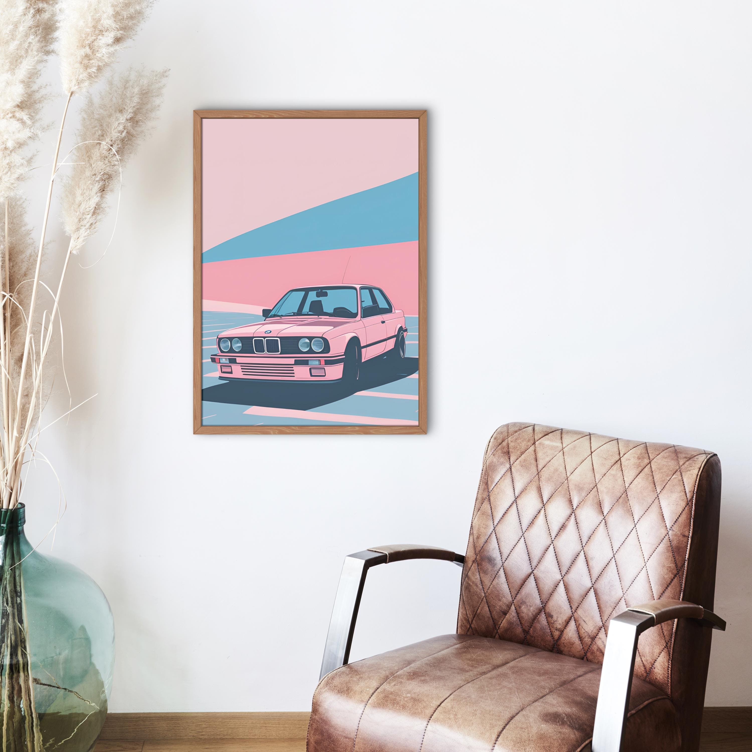 Pink Classic | Wall Art BMW E30 Poster Retro Car Poster Car Vintage Wall Art Car Picture Car ...