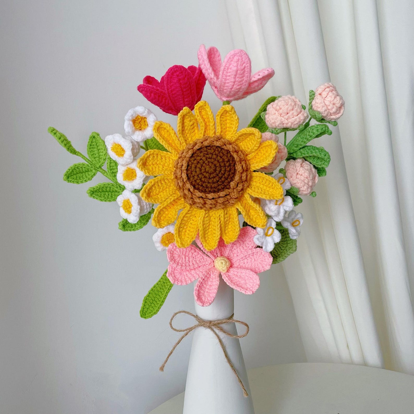 Crochet Sunflower Flowers Bouquet,crochet Bouquet in Vase,finished Knit ...