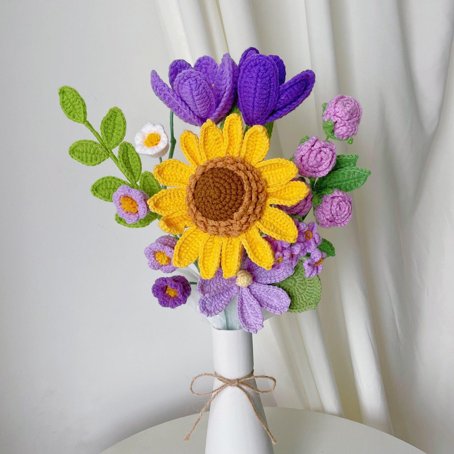 Crochet Sunflower Flowers Bouquet,crochet Bouquet in Vase,finished Knit ...