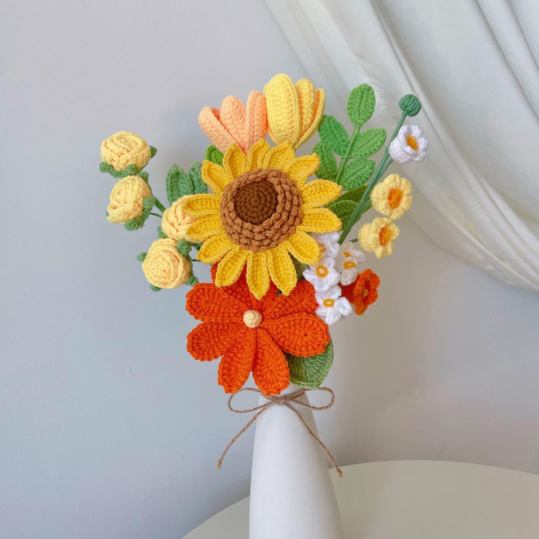 Crochet Sunflower Flowers Bouquet,knit Flower,crochet Bouquet in Vase ...