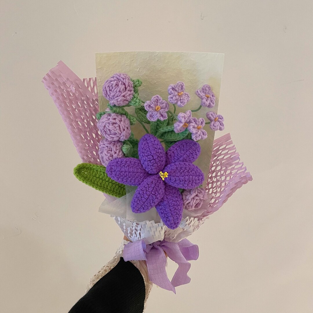 Crochet Purple Tulip Flowers Bouquet,knit Flowers,crochet Rose Flower ...