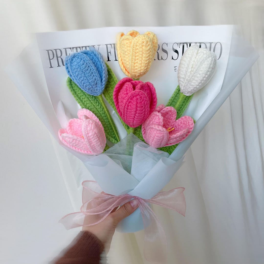 Crochet Color Tulip Flowers Bouquet,knit Flowers,crochet Tulip Lily ...