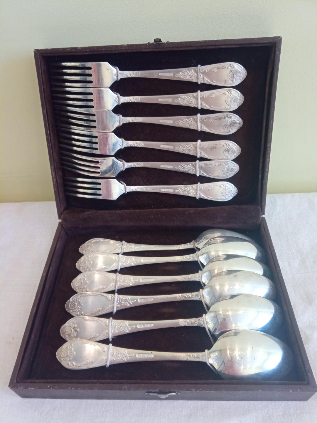 Set of 12 Vintage Soviet 8 In. Silver Plated Table Spoons and Forks Box ...