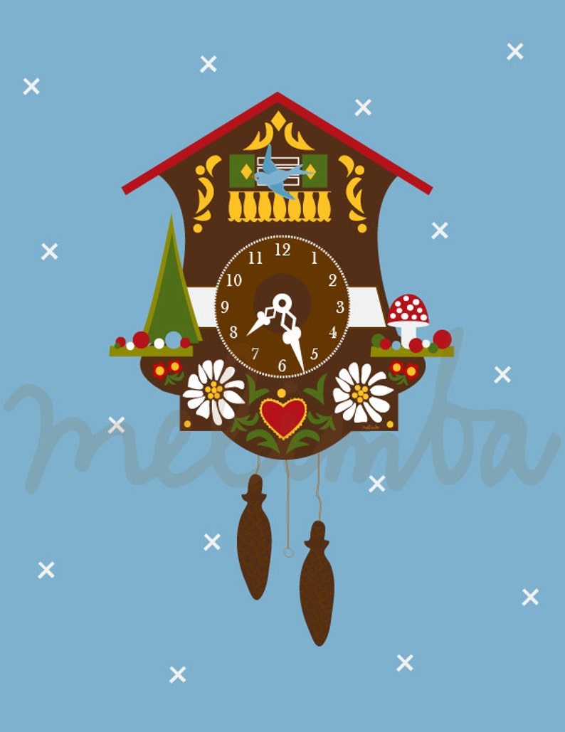Cuckoo Clock DIGITAL INSTANT DOWNLOAD Illustrated Art Print - Etsy