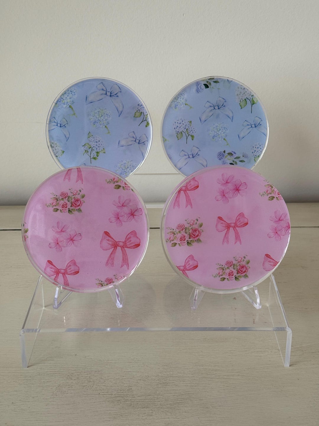Loveshack Fancy Inspired, Pink Bow Coquette Coasters, Set of 2 Coasters ...