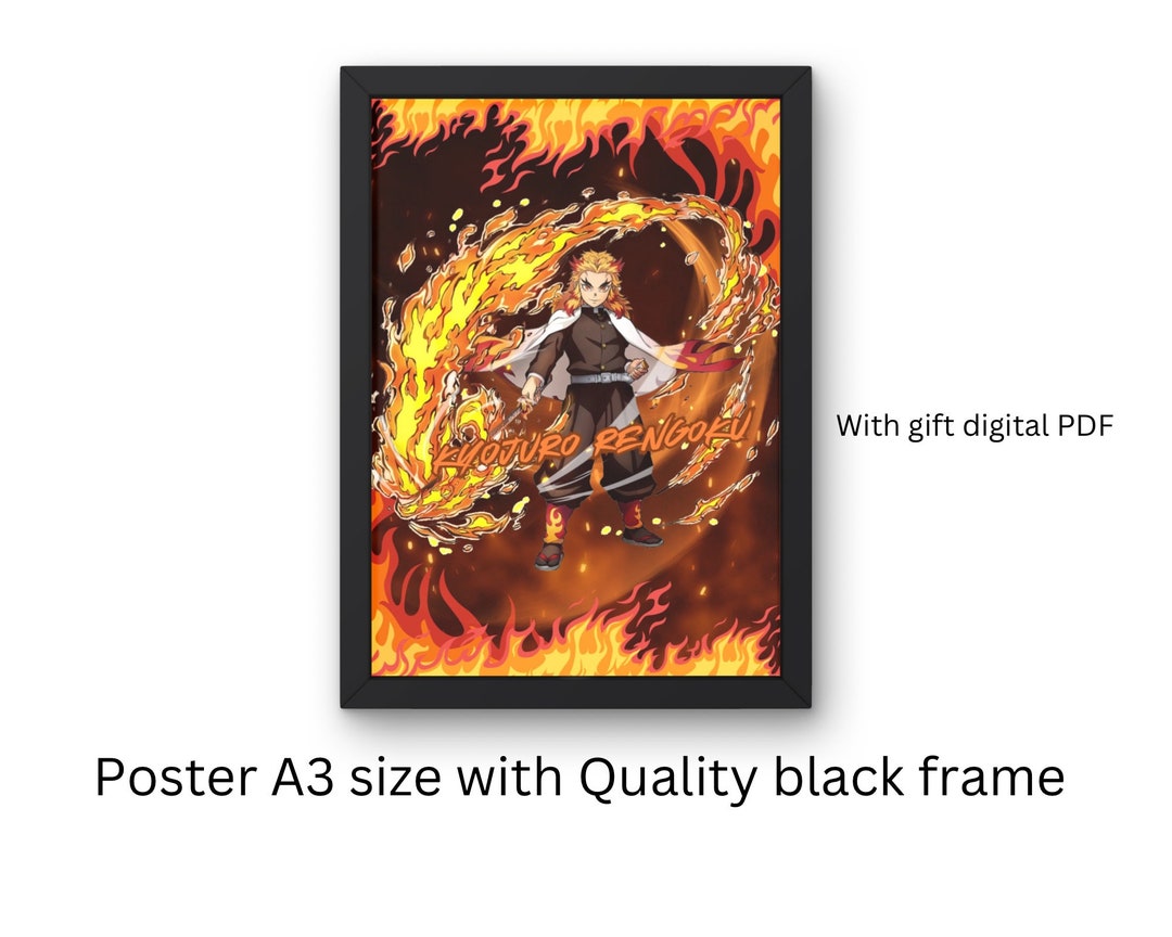 Demon Slayer Kyojuro Rengoku Poster A3 Size With Quality Black Frame - Etsy