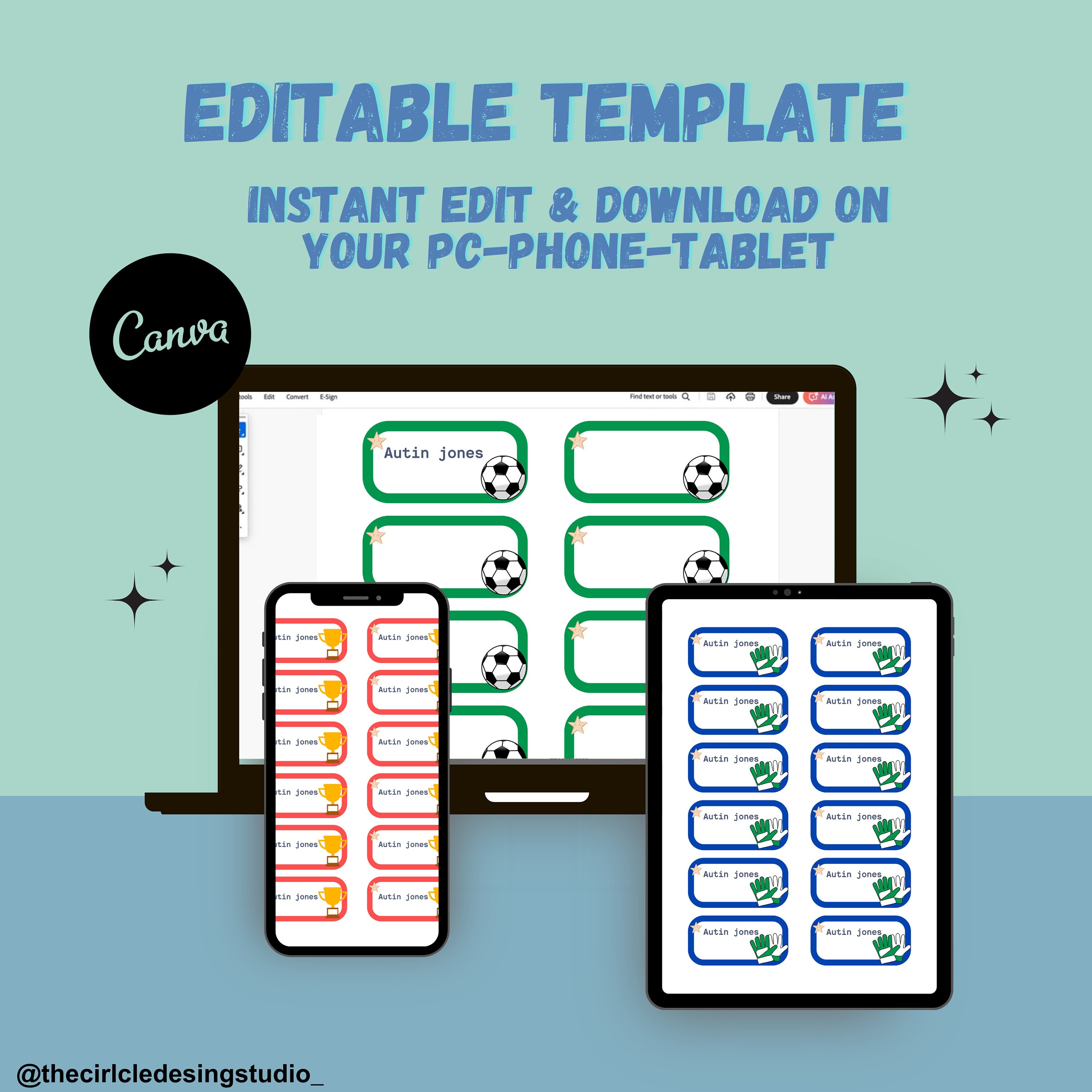 Back to School Editable Name Tags, Personalized Back to School Soccer ...