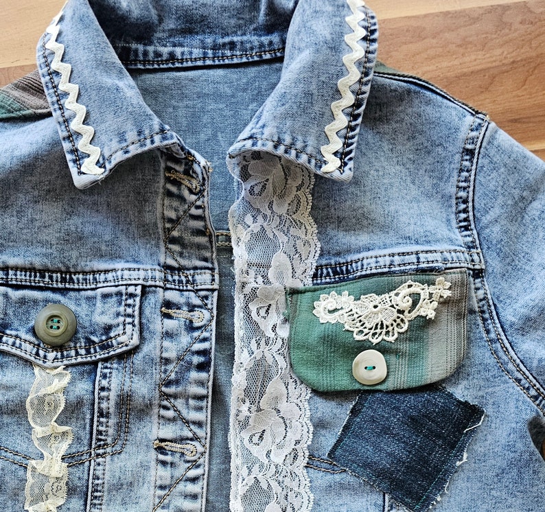 Upcycled Denim Jacket, Vintage Linens, Boho Chic Wearable Art - Etsy