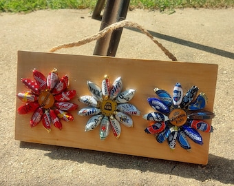 Large Bottle Cap Flowers in Red, White, and Blue, Beer Lovers Gift Idea ...