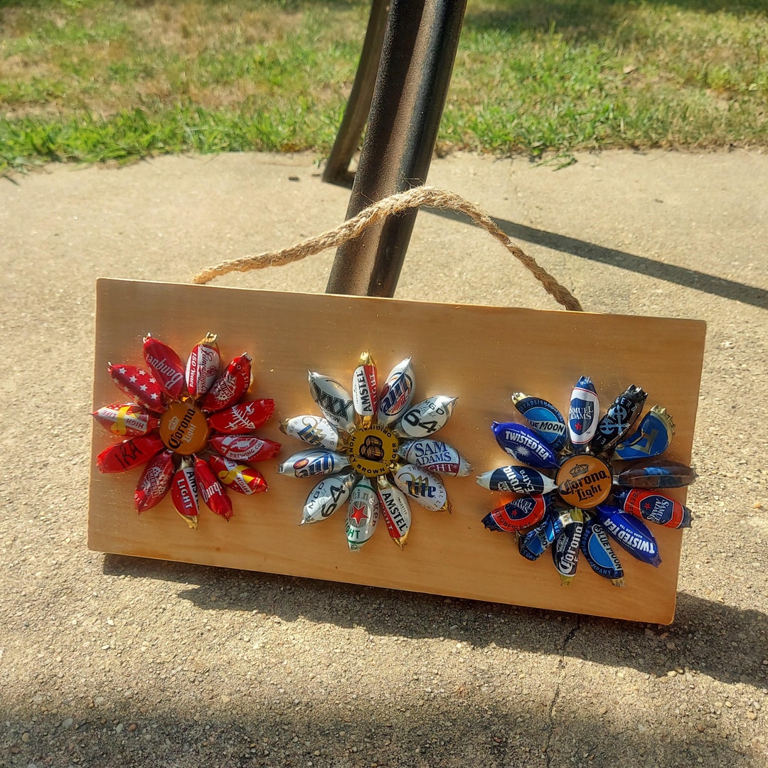 Small Bottle Cap Flowers in Red, White, and Blue, Beer Lovers Gift Idea ...