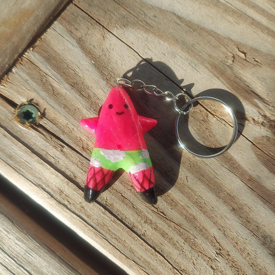 Fishnet Patrick Star Keychain, Handmade Polymer Clay, Spongebob ...