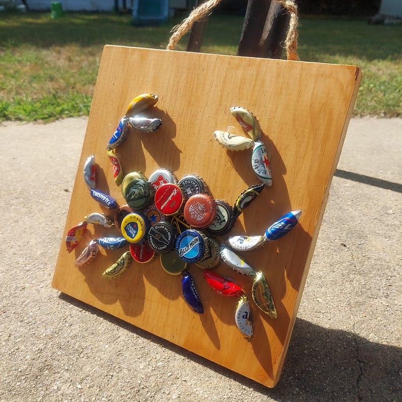 Bottle Cap Crab Art, Upcycled Beer Lover Gift, Bar Decor - Etsy Australia