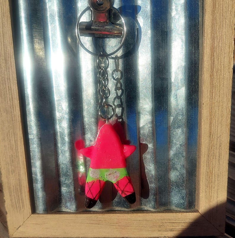 Fishnet Patrick Star Keychain, Handmade Polymer Clay, Spongebob ...