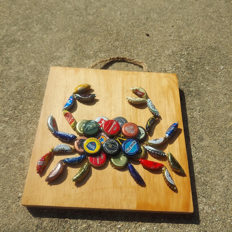 Bottle Cap Crab Art, Upcycled Beer Lover Gift, Bar Decor - Etsy