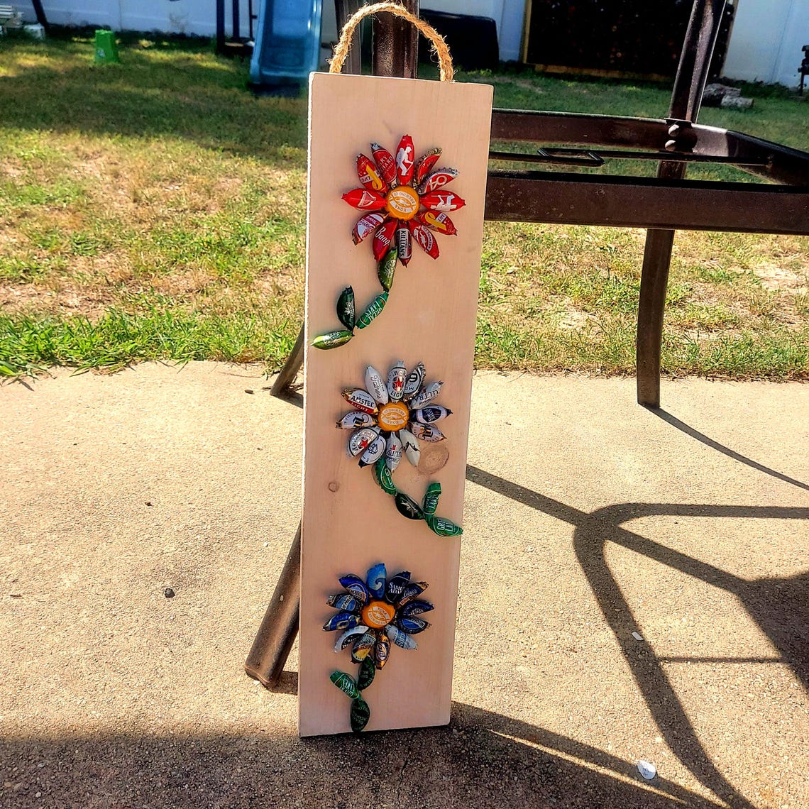 Large Bottle Cap Flowers in Red, White, and Blue, Beer Lovers Gift Idea ...