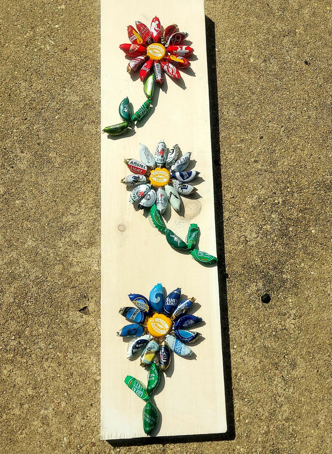 Large Bottle Cap Flowers in Red, White, and Blue, Beer Lovers Gift Idea ...