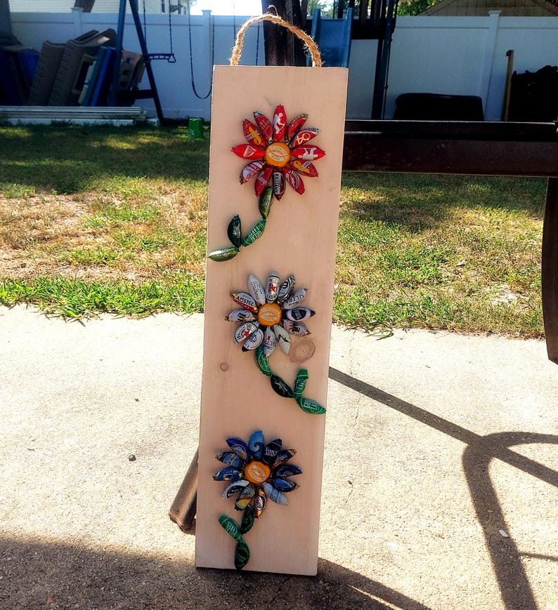 Large Bottle Cap Flowers in Red, White, and Blue, Beer Lovers Gift Idea ...