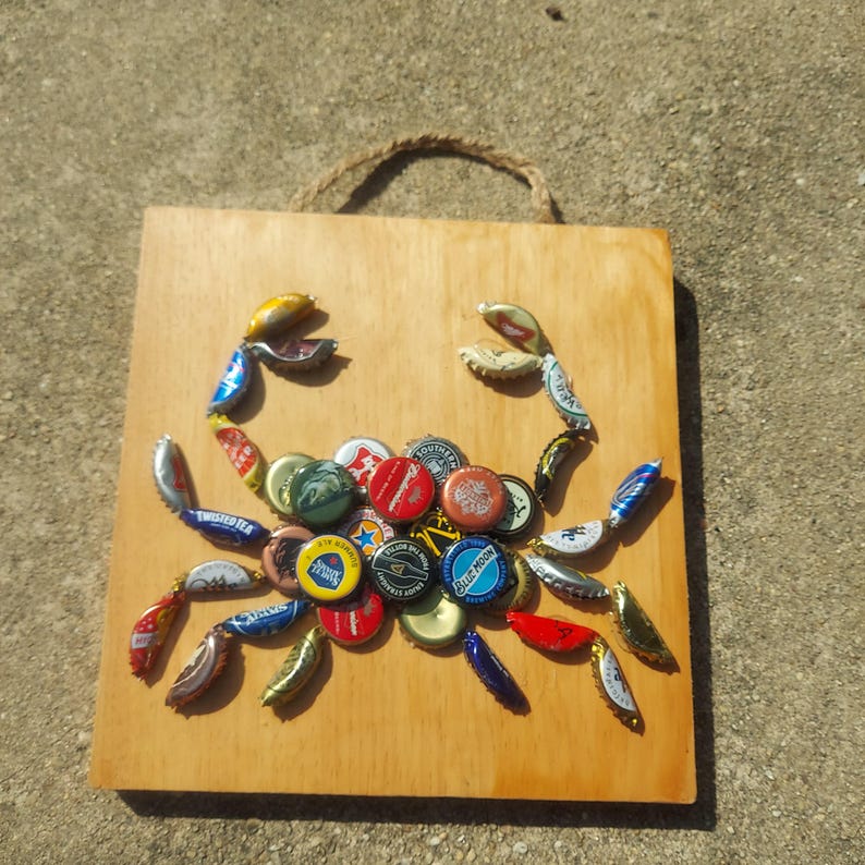 Bottle Cap Crab Art, Upcycled Beer Lover Gift, Bar Decor - Etsy