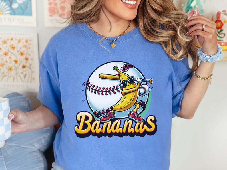 Lets Go Bananas Baseball Comfort Colors Tee Sports Team Mascot Funny Banana Playing Ball Trendy ...