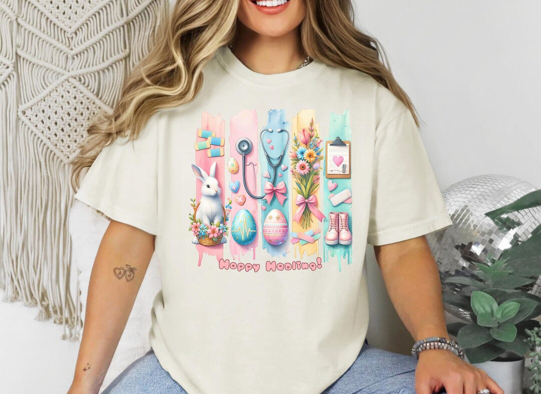 Easter Nurse Crew Brushstrokes T-shirt, Comfort Colors Tee Shirt for Nurses Hoppy Healing Spring ...