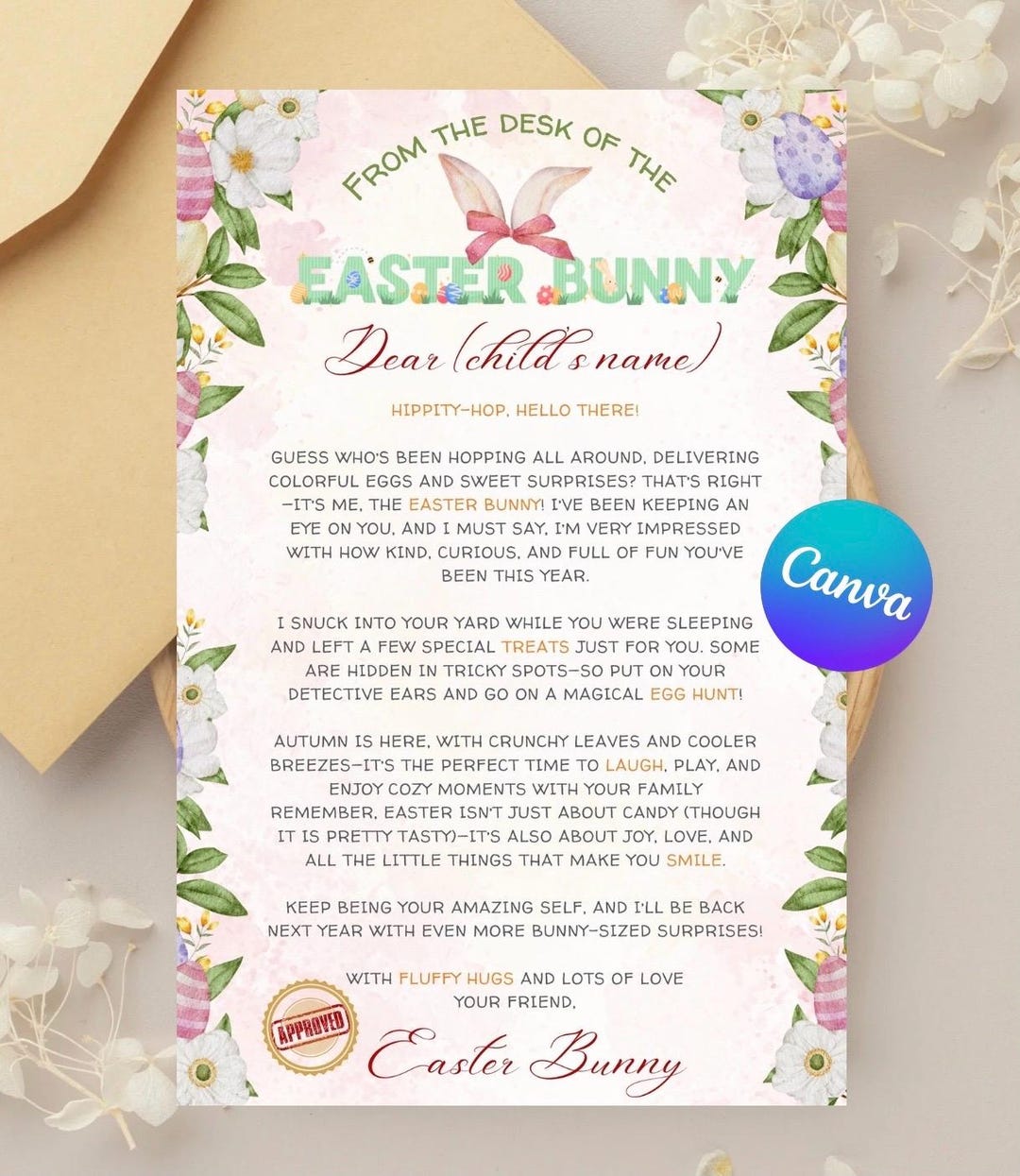 Printable Easter Bunny Letter for Kids | Editable Canva Template ...
