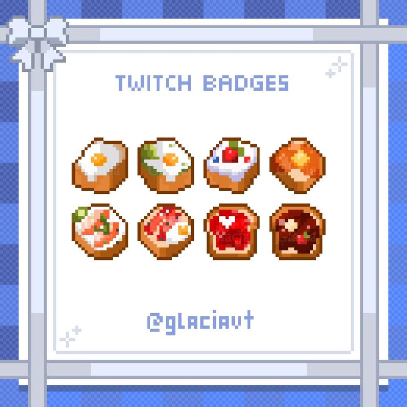 Toast Bread Egg Bacon Avocado Cute Pixel Art Sub Badges / Bit Badges ...