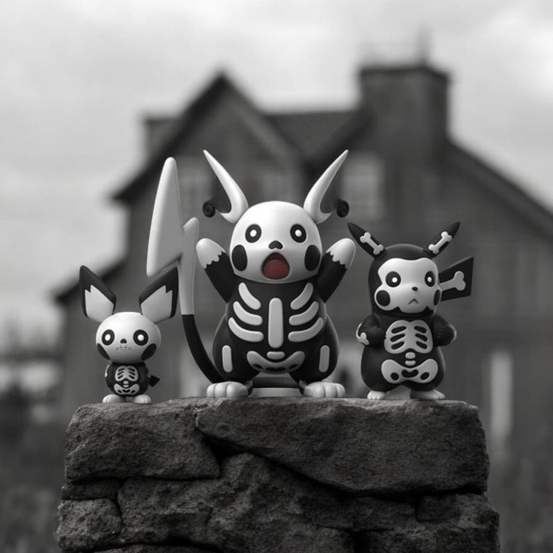 Skeleton Pikachu, Pichu, Raichu, Set of 3 3D Printed Pokemon Cosplay ...