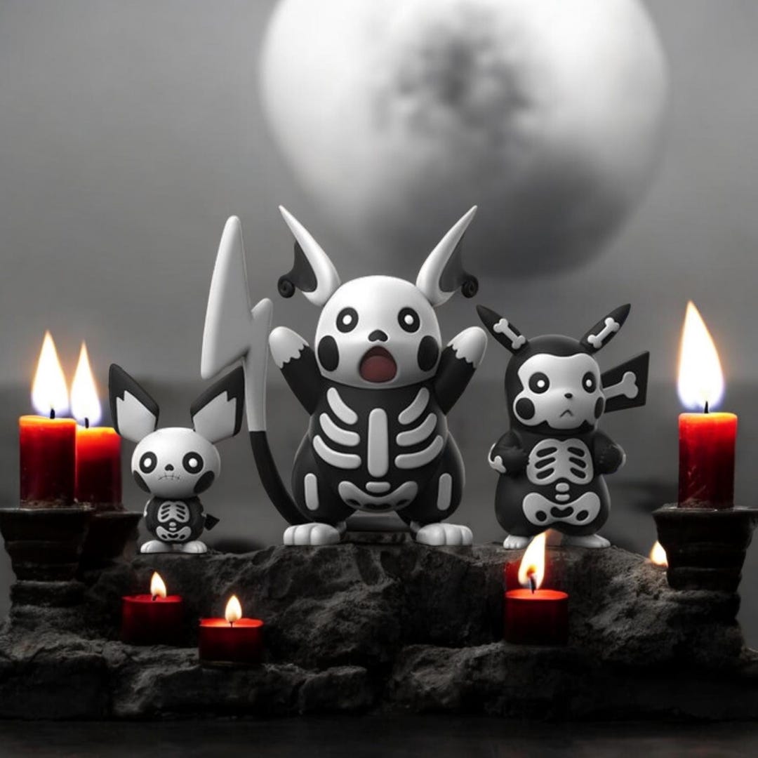 Skeleton Pikachu, Pichu, Raichu, Set of 3 3D Printed Pokemon Cosplay ...