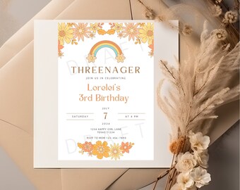 10 Threenager Birthday Flower Invitation - Etsy