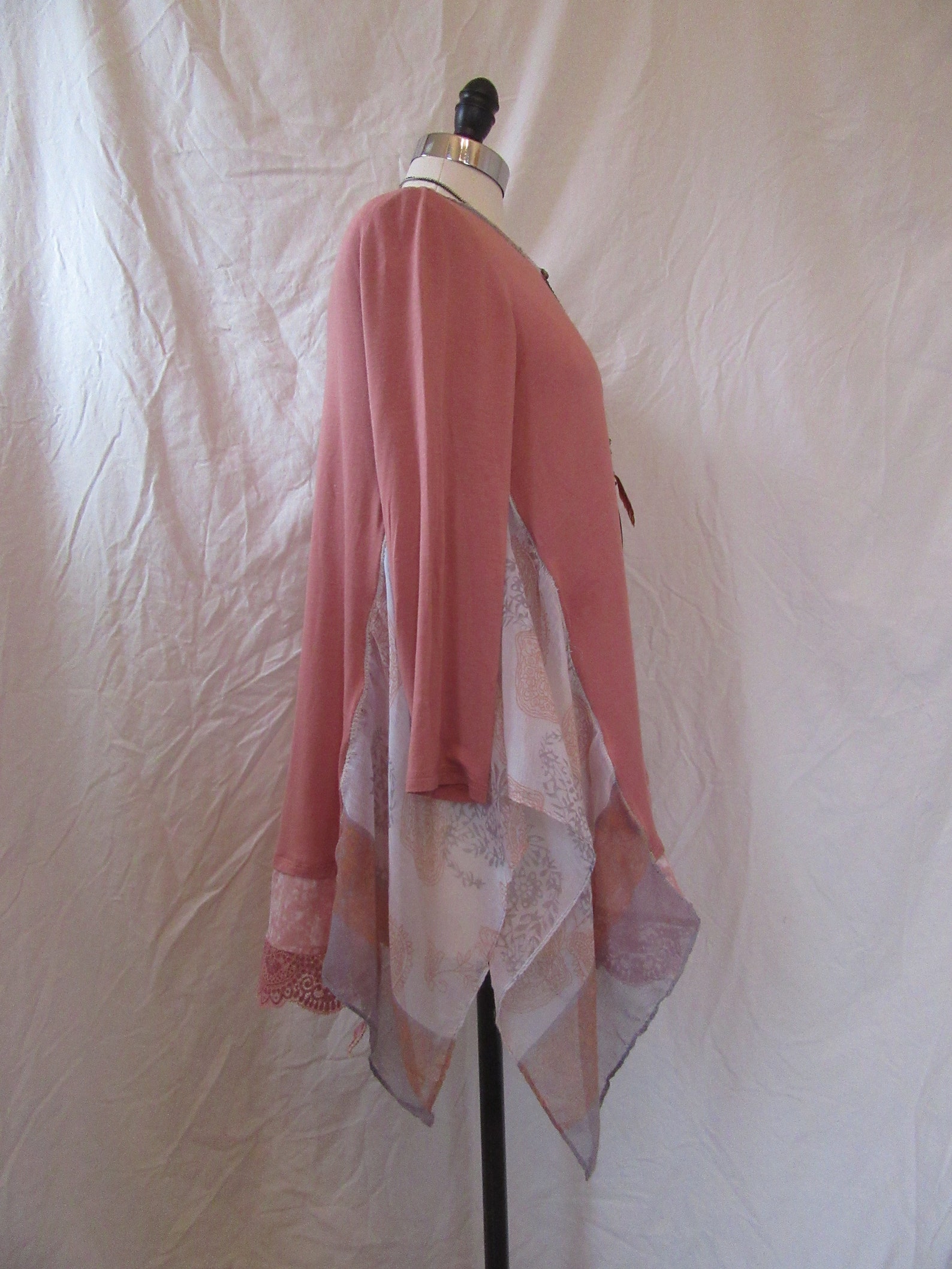 Lagenlook Tunic Long Flowing Soft Washed Peachy Pink Cotton Knit With ...