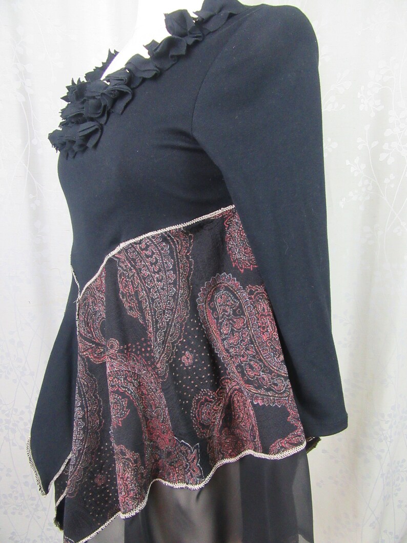 Lagenlook Elegant Black Knit Tunic Long Layered Flowing Boho Paisley ...